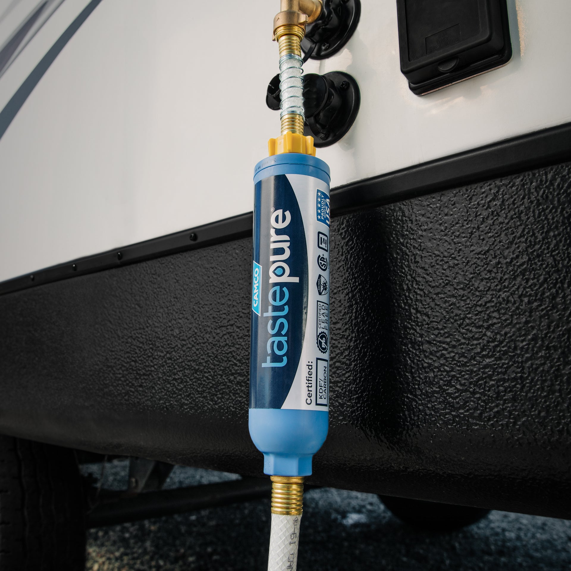 TastePURE Water Filter w/Flexible Hose Protector for RVs and Boats